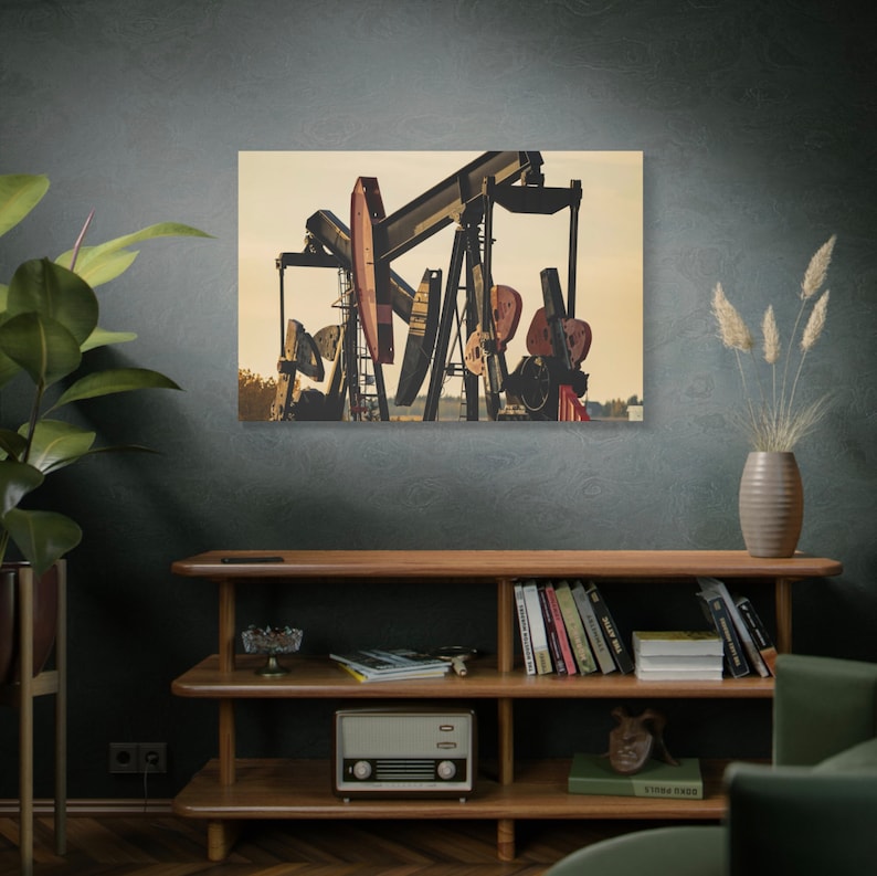 Sunset Oil Pump Jacks Canvas Print | Rustic Industrial Wall Art - Etsy