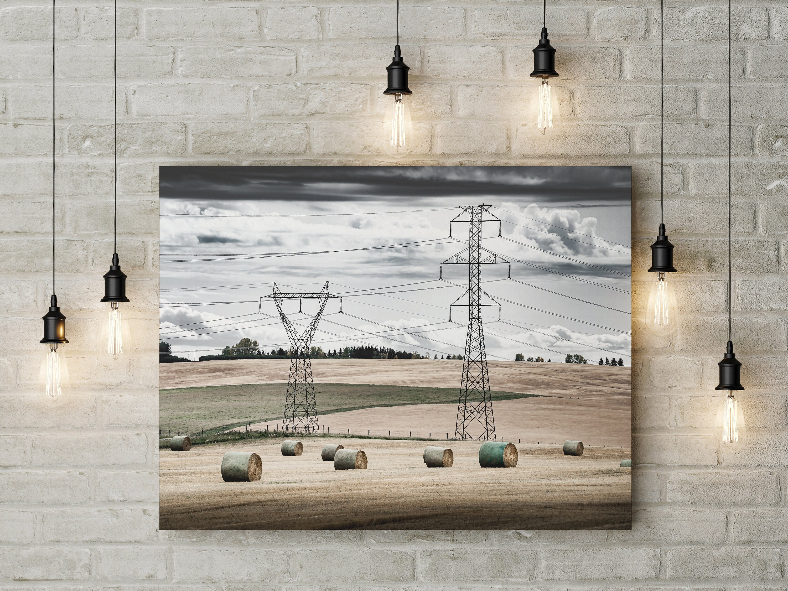 Transmission Towers Canvas Voltage Decor Electricity Artwork Power ...