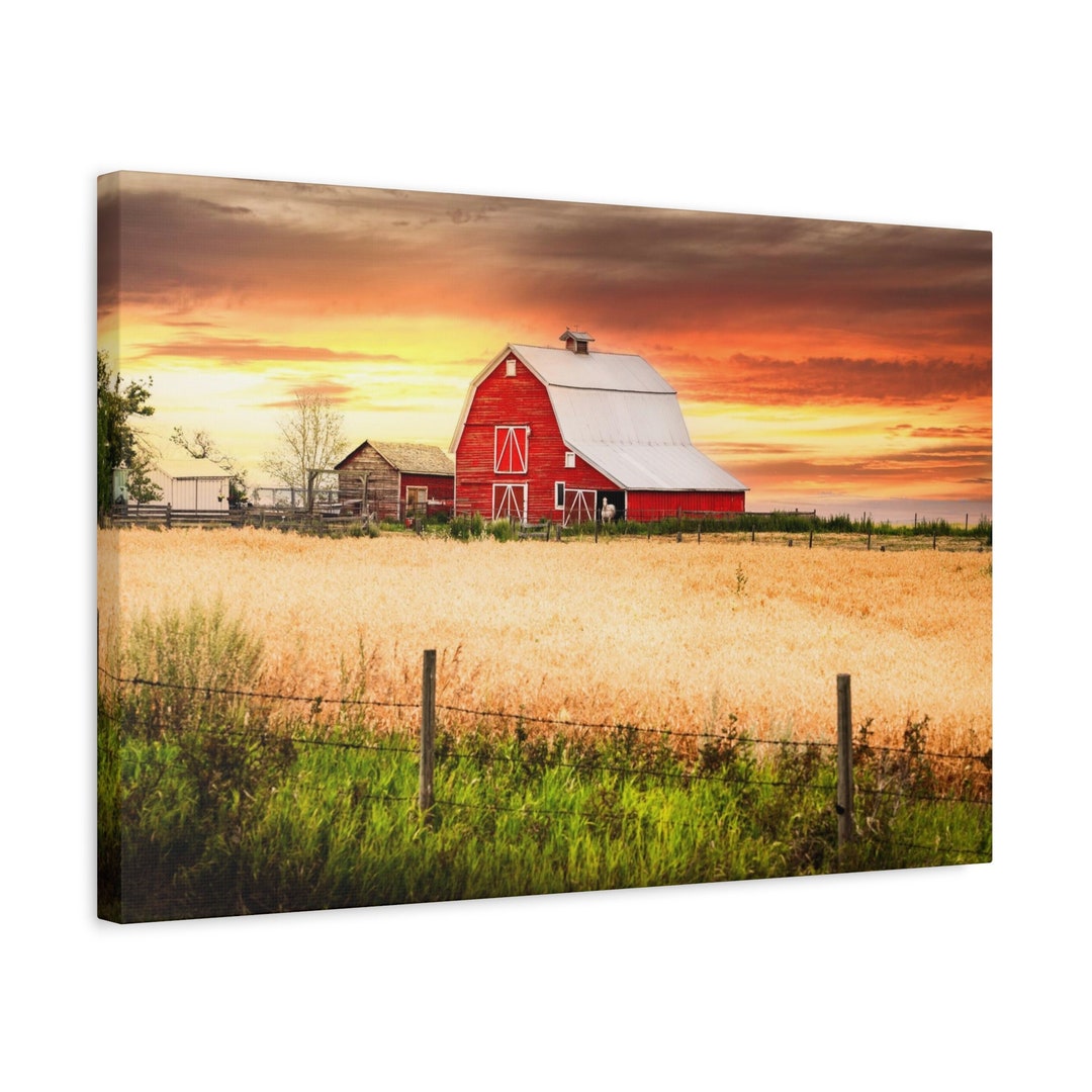 Alberta Red Barn Canvas Print | Rustic Farmhouse Wall Art - Etsy