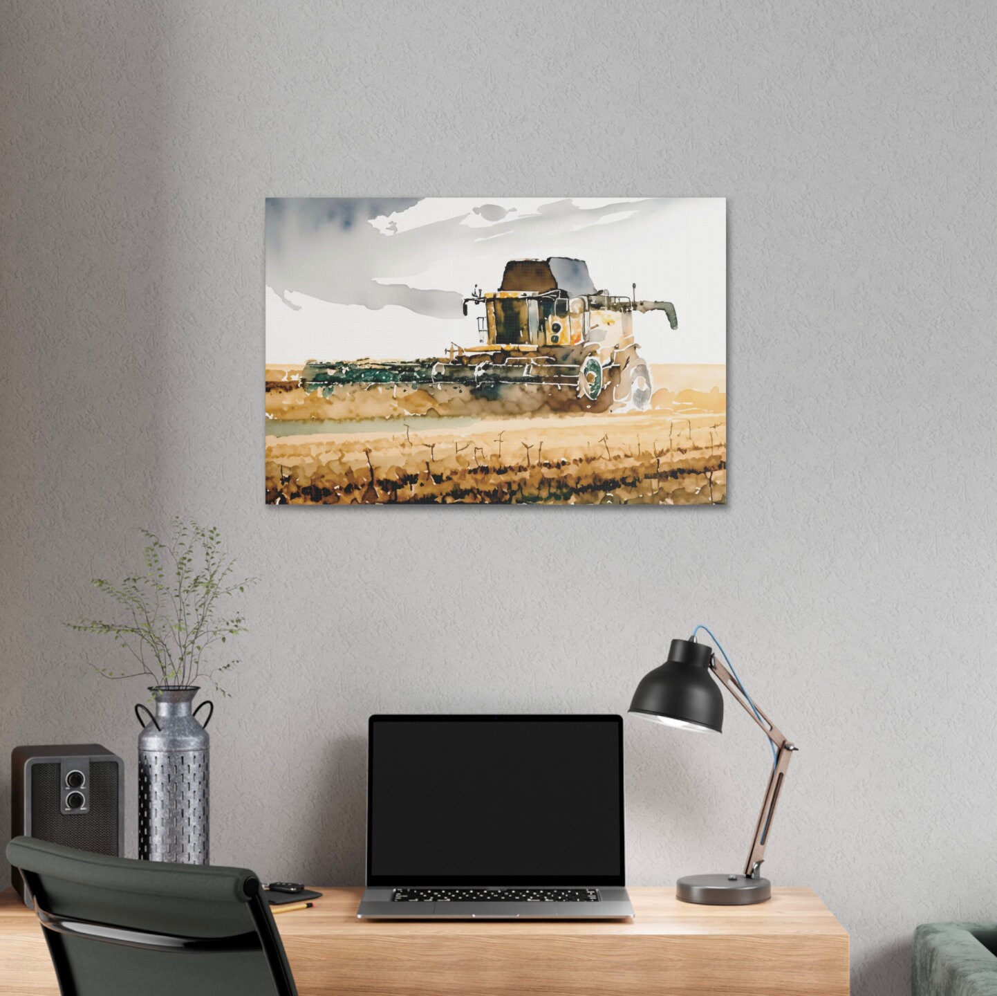 Combine Harvester Watercolor Print, Farmhouse Tractor Art (digital ...
