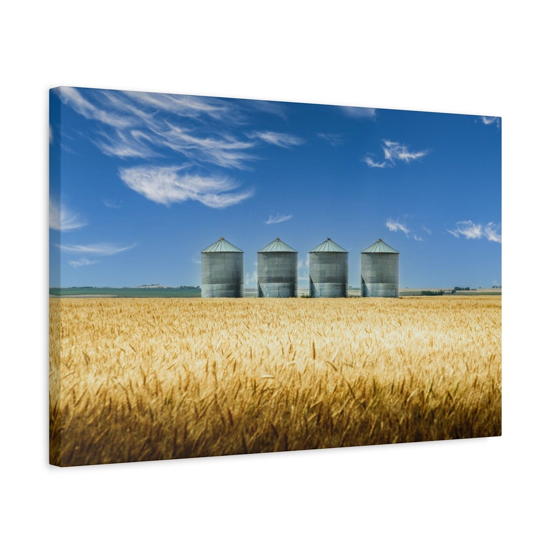 Grain Silos Canvas Print, Prairie Farm Landscape Wall Art, Rustic ...