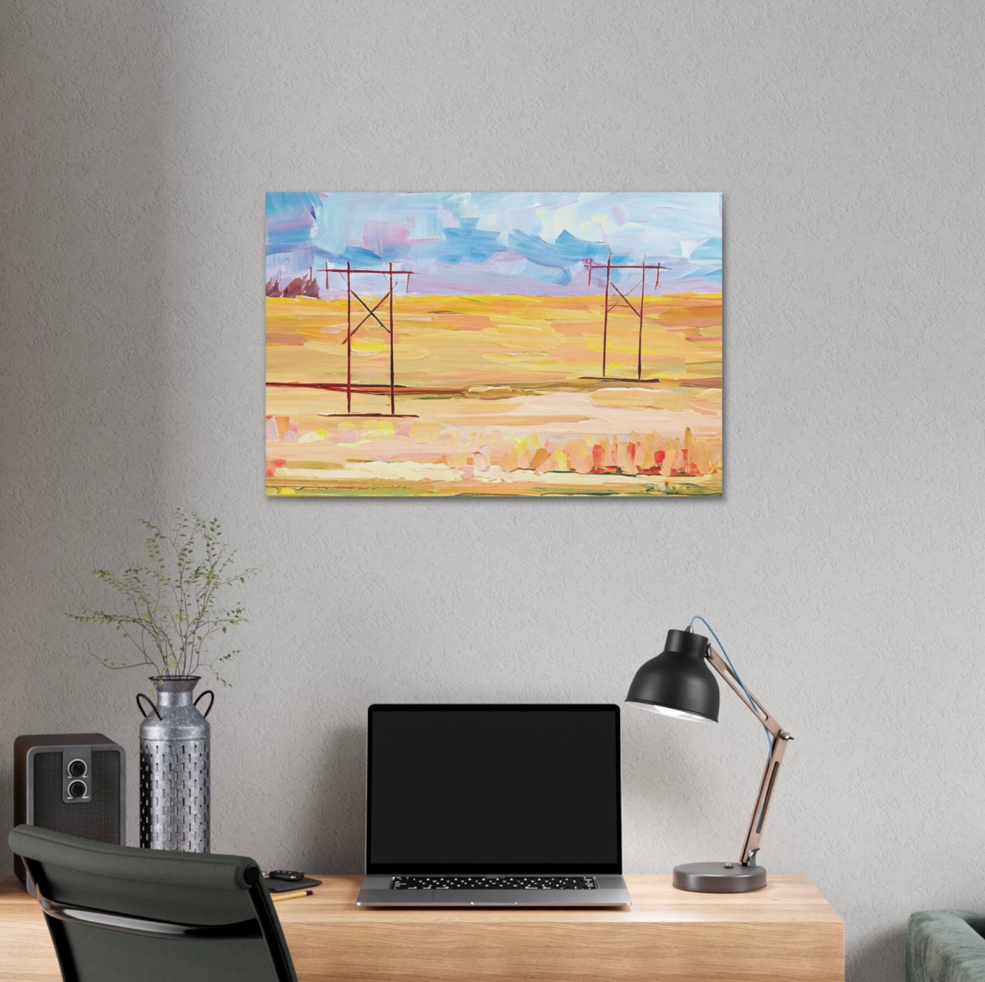 Power Pole Oil Painting Canvas Print | Abstract Landscape Art - Etsy