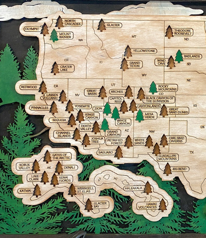 National Parks Travel Map Personalized National Parks - Etsy