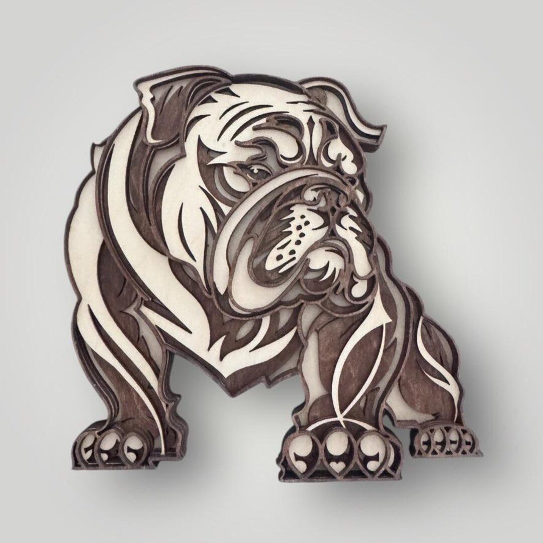 Bulldog Wall Art – 4-layer Wooden Dog Decor – 3D Laser Cut Bulldog Gift ...
