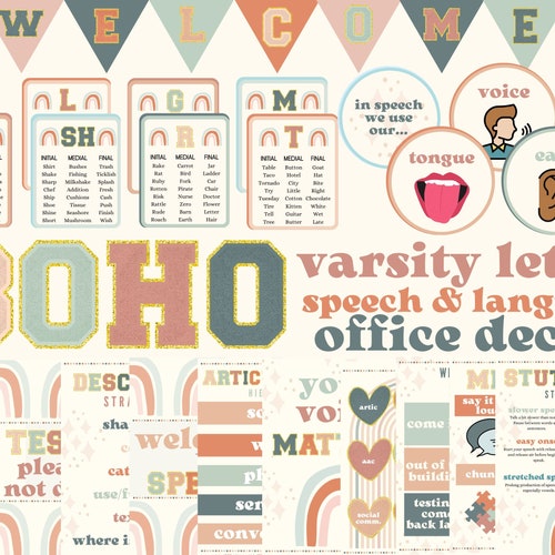 Boho Themed Varsity Lettered Speech Language Therapy Office - Etsy