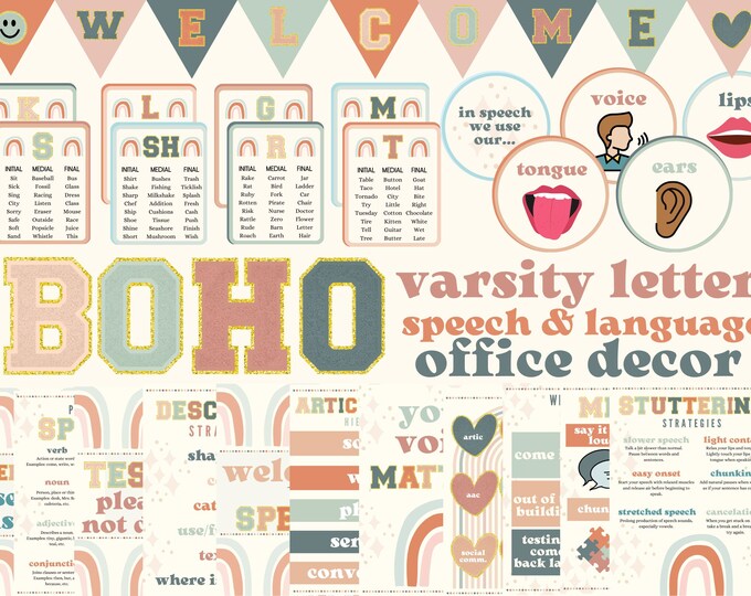 Boho Themed Varsity Lettered Speech Language Therapy Office - Etsy