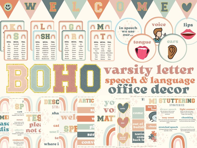 Boho Themed Varsity Lettered Speech Language Therapy Office - Etsy
