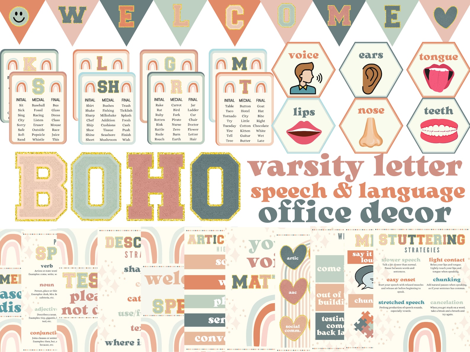 Boho Themed Varsity Lettered Speech Language Therapy Office - Etsy