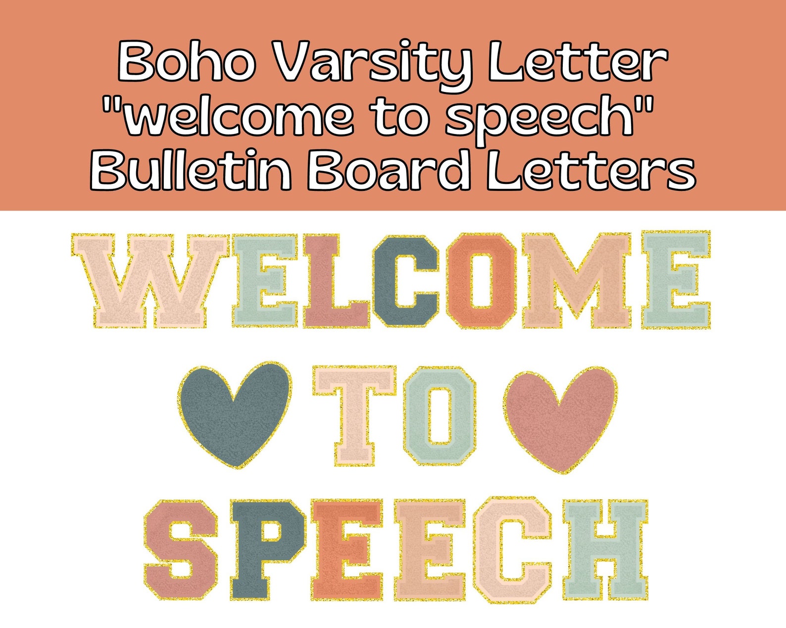 Boho Varsity Chenille Letters for Welcome to Speech Bulletin - Etsy