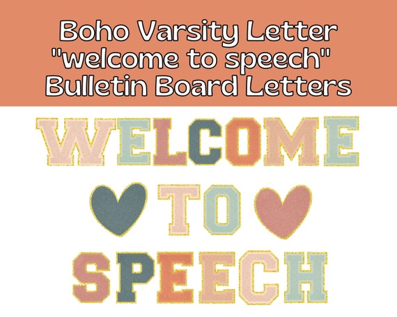 Boho Varsity Chenille Letters for Welcome to Speech Bulletin - Etsy