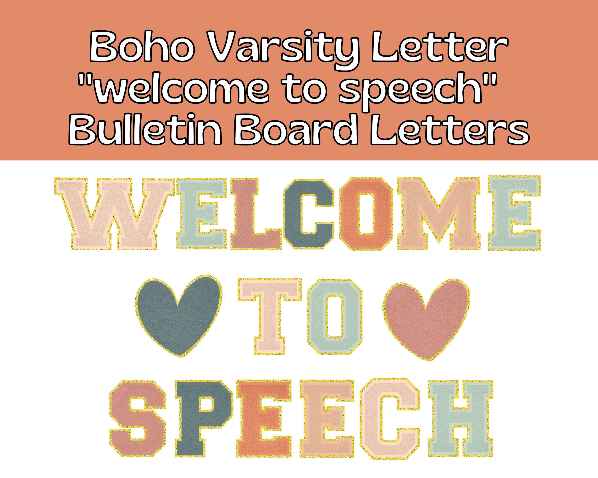Boho Varsity Chenille Letters for Welcome to Speech Bulletin Board - Etsy