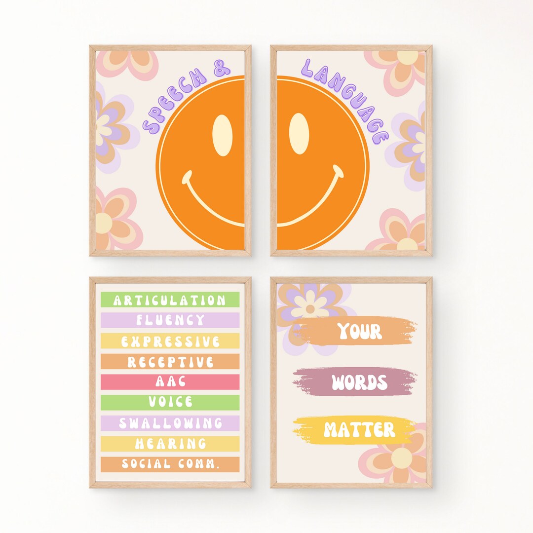 Retro Groovy Themed Speech and Language Therapy Wall Art Decor Posters ...