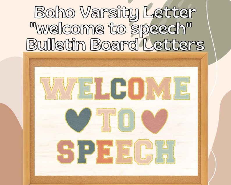 Boho Varsity Chenille Letters for Welcome to Speech Bulletin - Etsy
