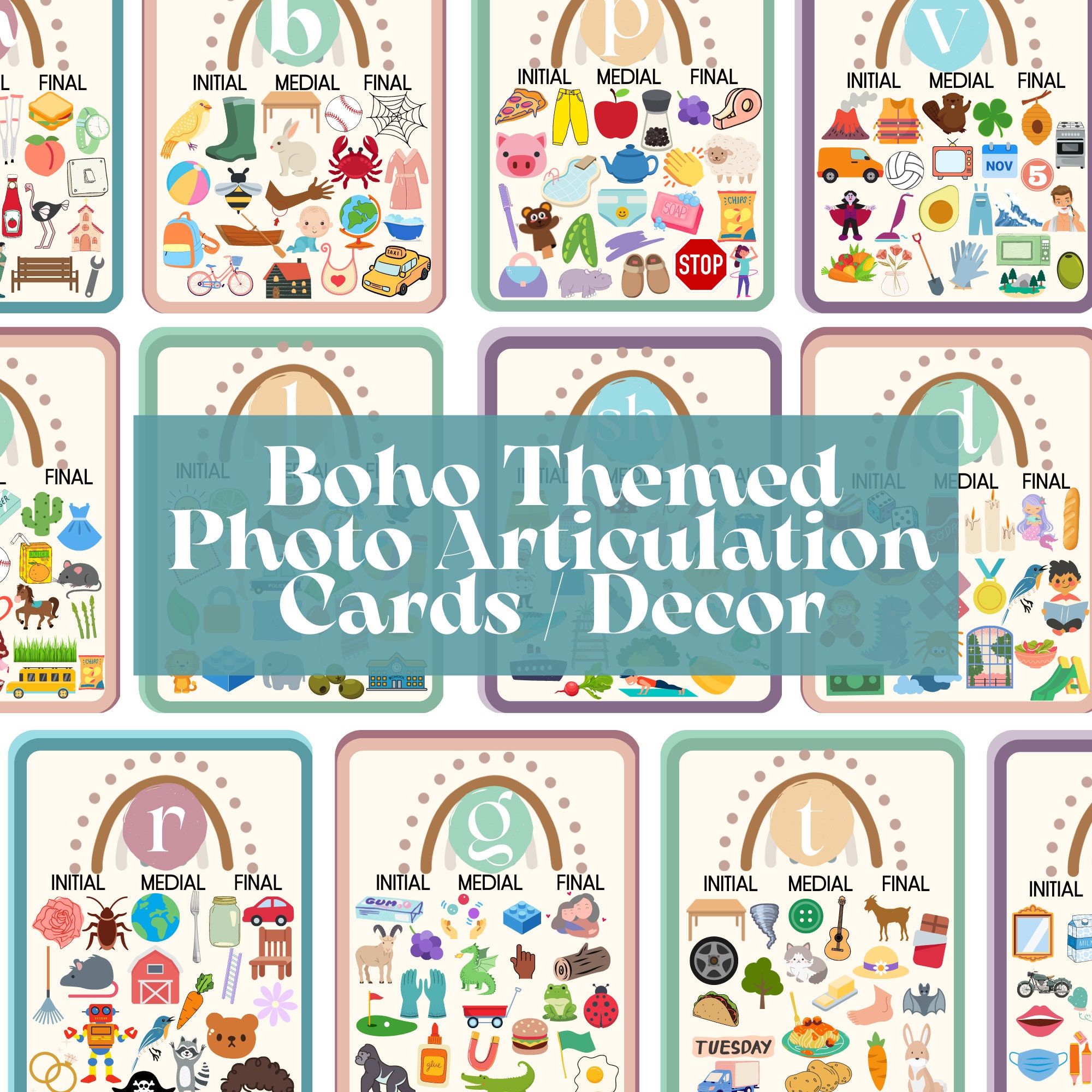 Boho Themed Speech Language Therapy Articulation Photo Cards for ...