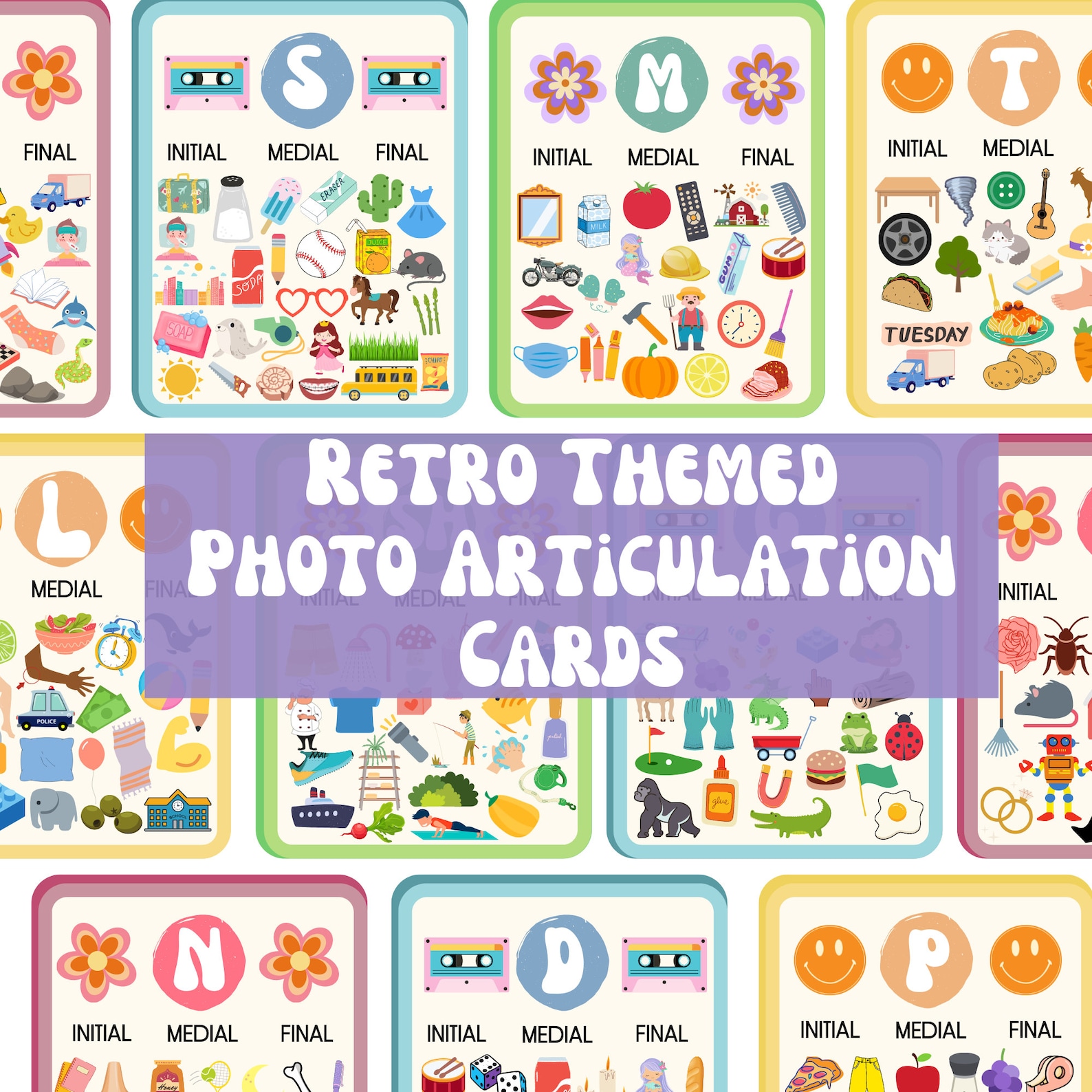 Retro Groovy Themed Speech Language Therapy Articulation Photo Cards ...