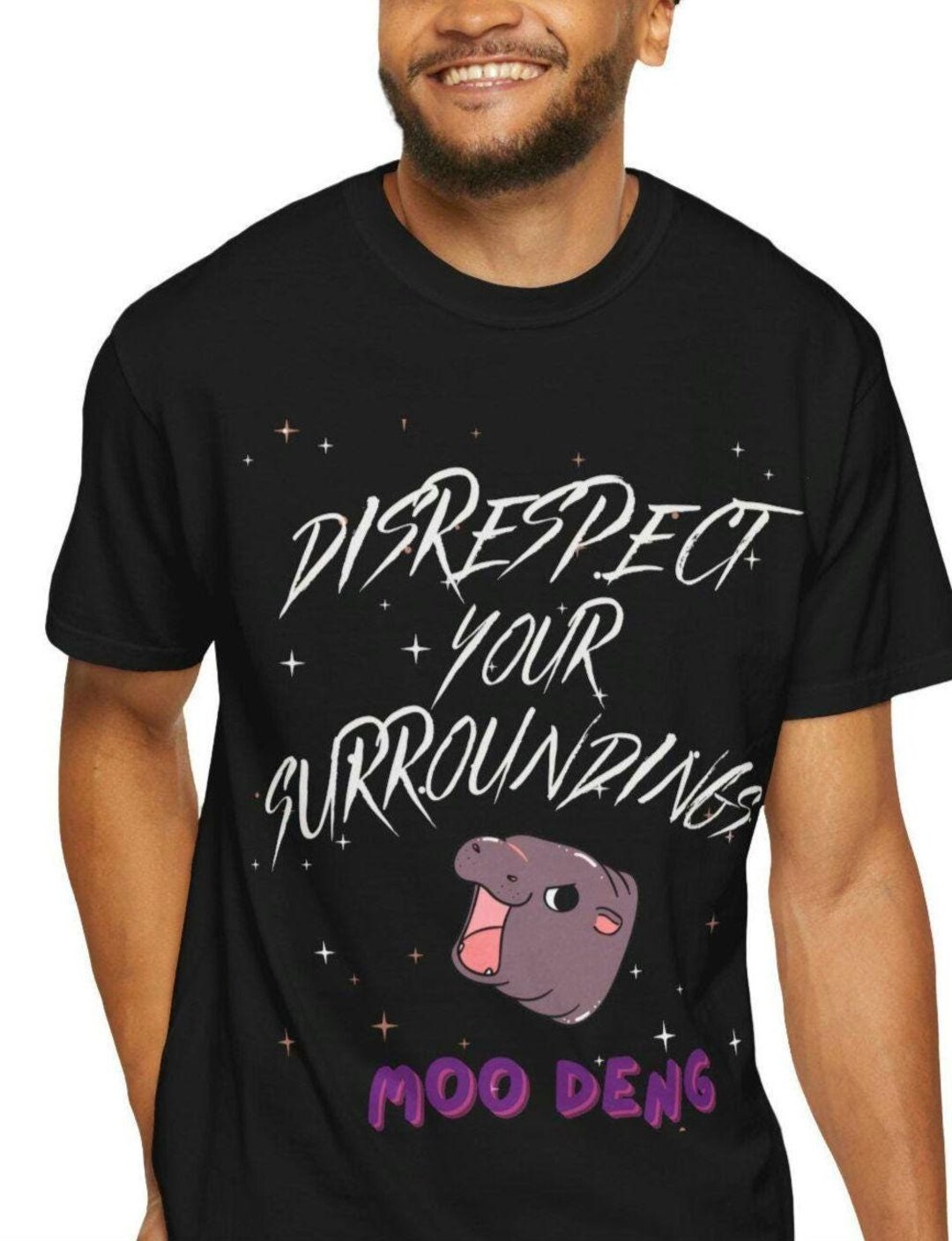 Disrespect Your Surroundings Moo Deng T-shirt Pygmy Hippo Cartoon Tee ...