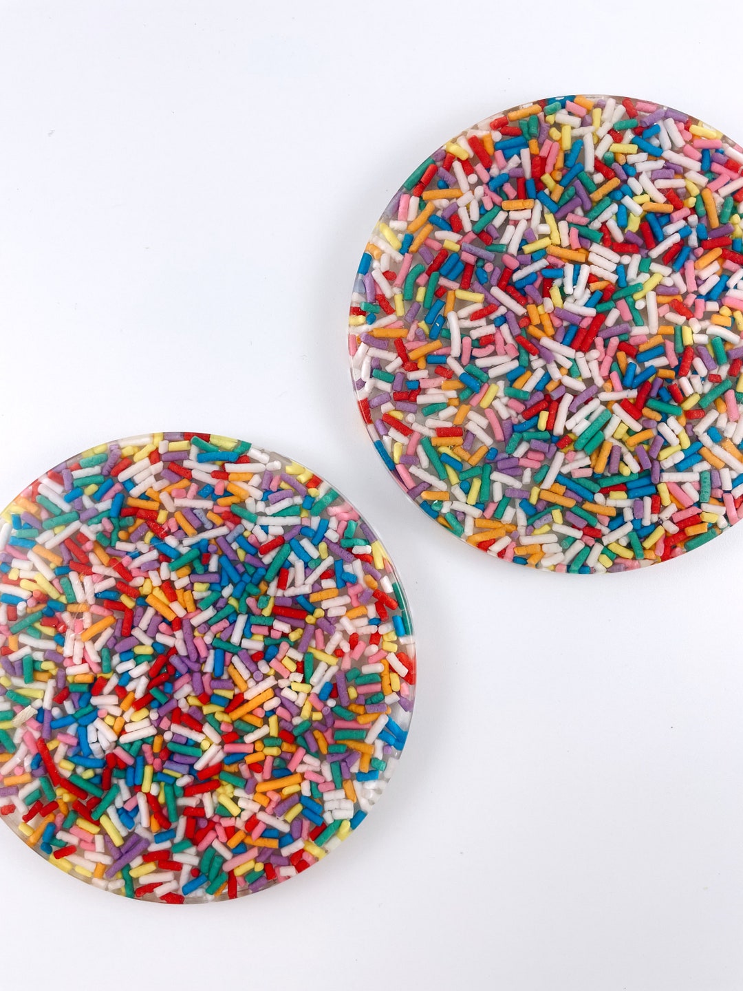 Rainbow Sprinkle Resin Coasters (set of 4) – Colorful Epoxy Drink ...