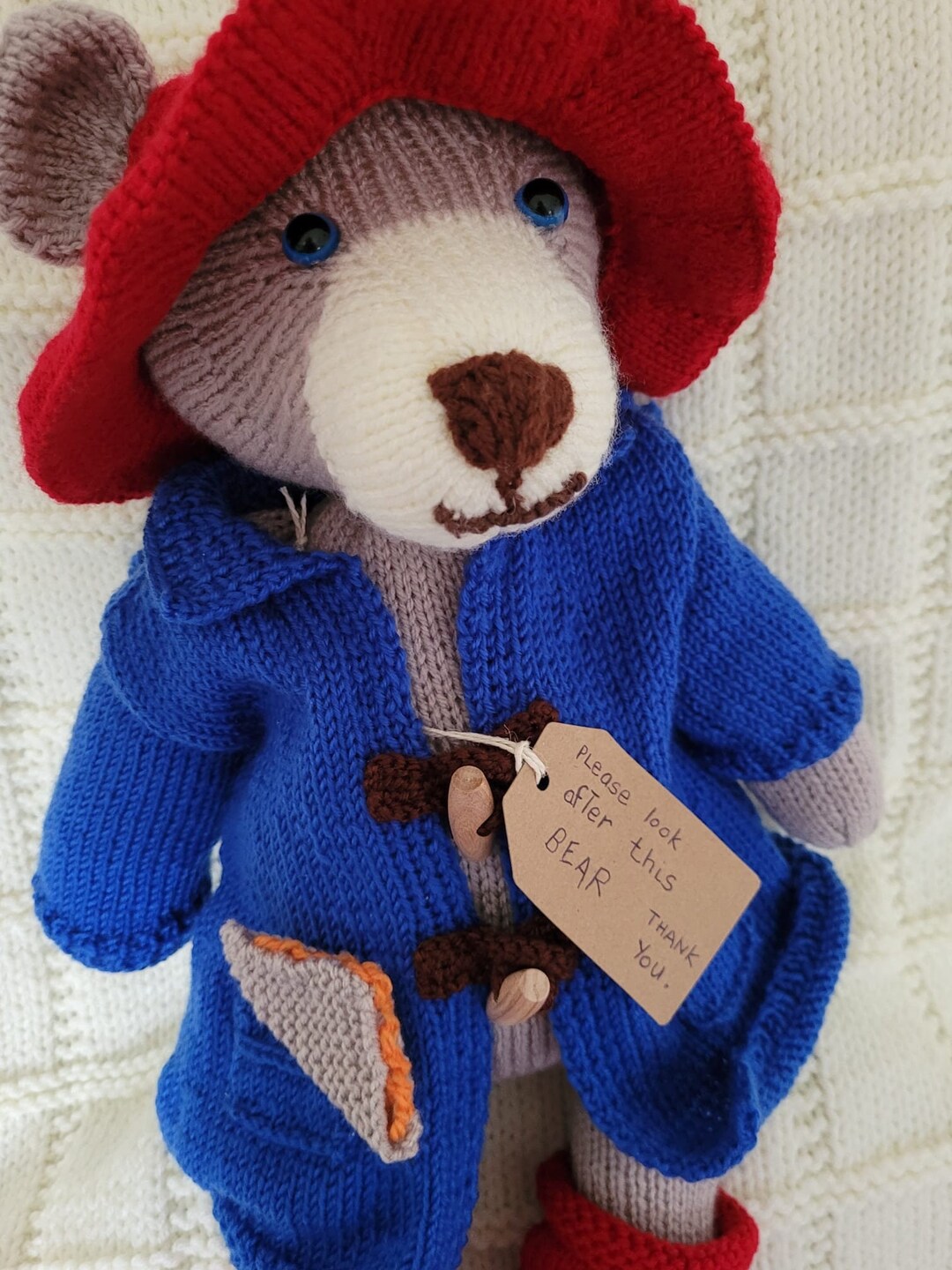Large 'paddington Bear' Soft Toy Beautiful Hand Knit Paddington Bear - Etsy