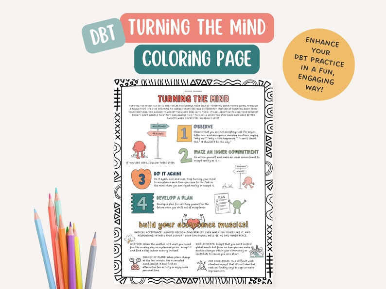 DBT Turning the Mind, Therapist Office, Mental Health Coloring Page ...