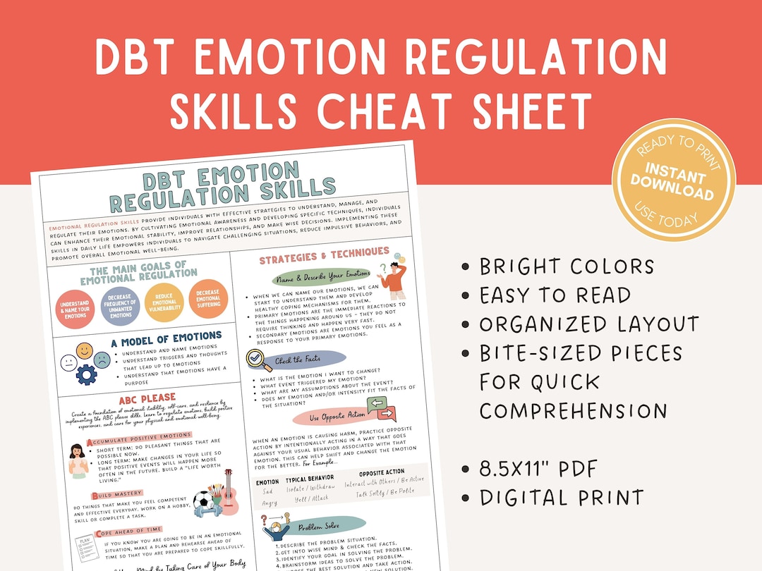 DBT Emotion Regulation Skills Cheat Sheet Coping Skills - Etsy