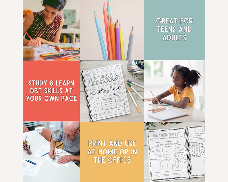 DBT Skills Coloring Book Dialectical Behavior Therapy Worksheet Bundle ...