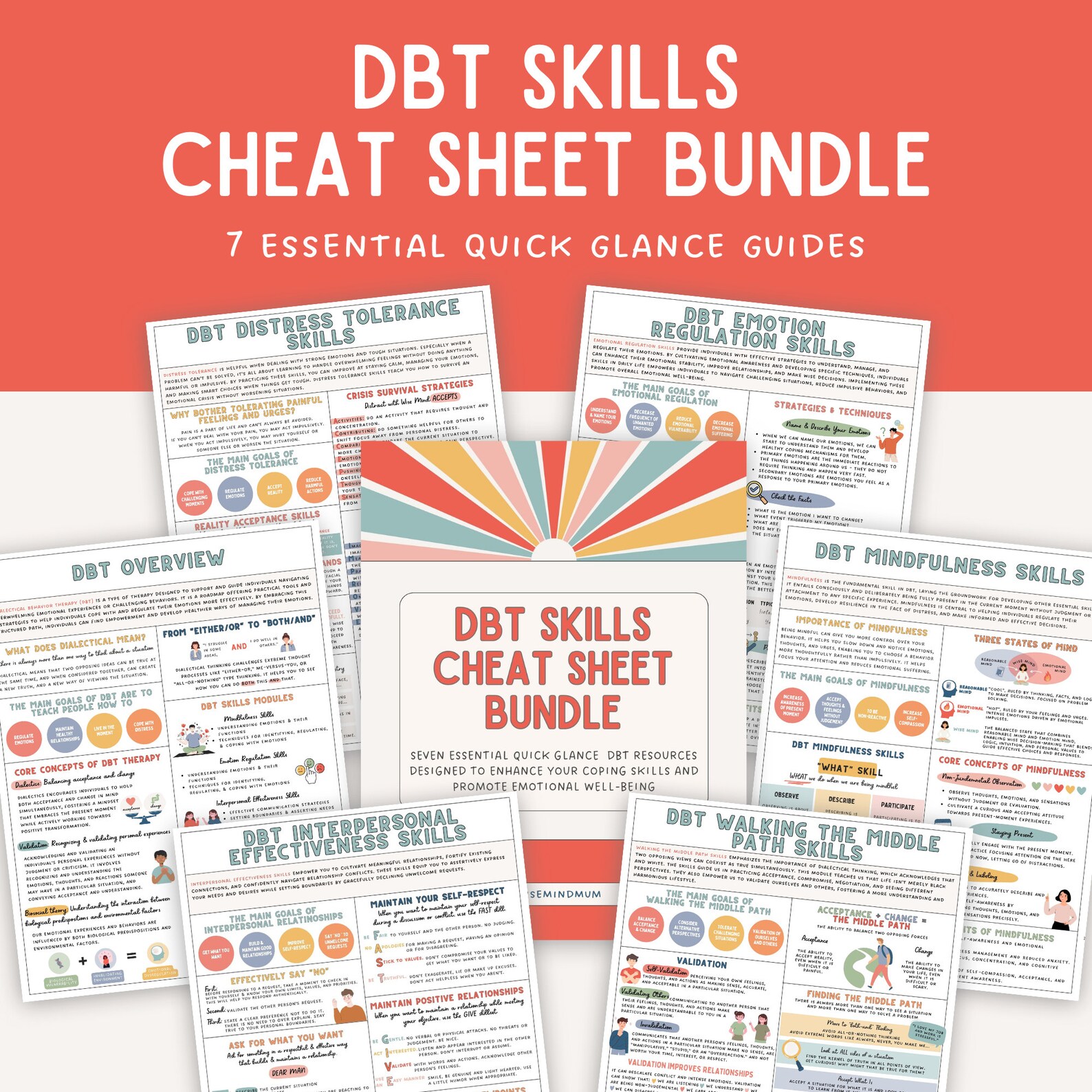 DBT Skills Cheat Sheet Bundle Coping Skills Overview Self Help Mental ...