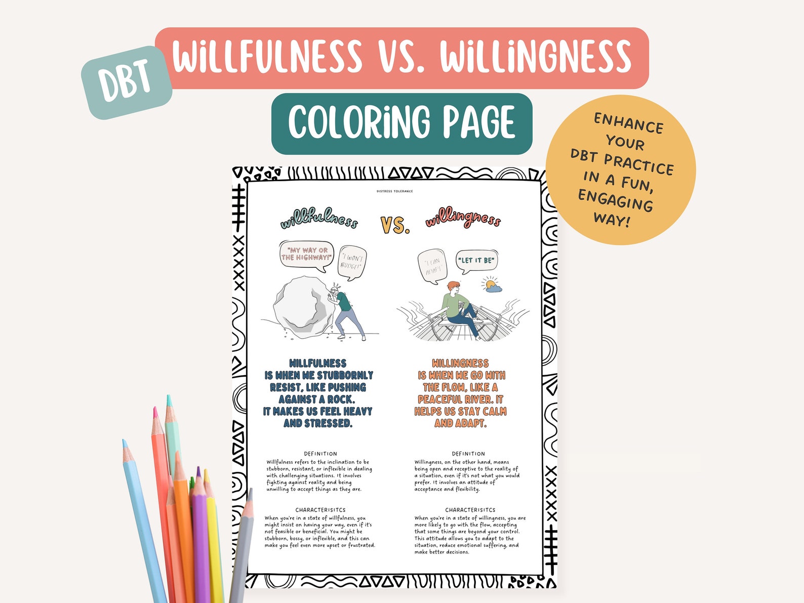 DBT Willingness, Therapist Office, Mental Health Coloring Page, BPD ...