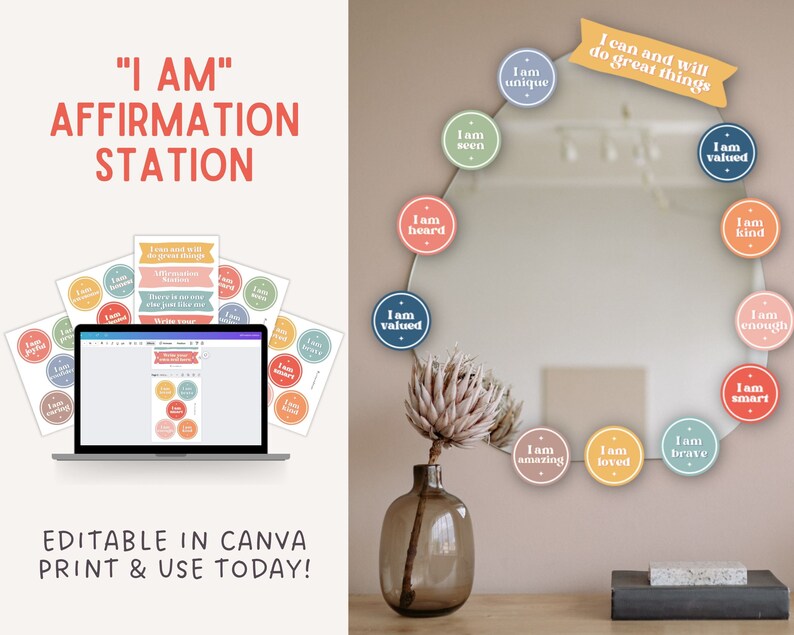 Affirmation Station Self-love Growth Mindset Vision Board Kit Mirror ...