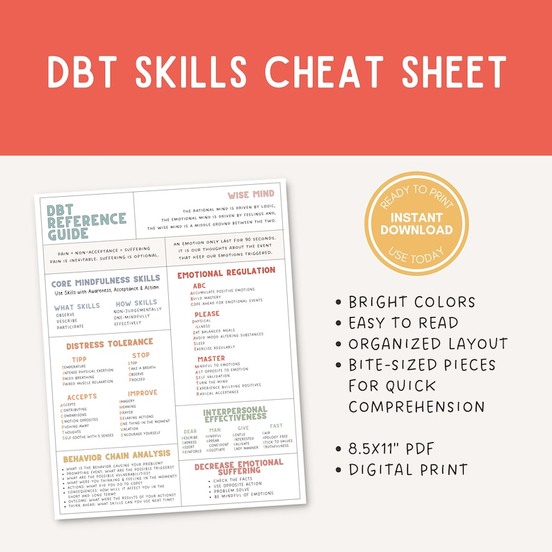 DBT Skills Cheat Sheet Dialectical Behavior Therapy BPD Resources ...