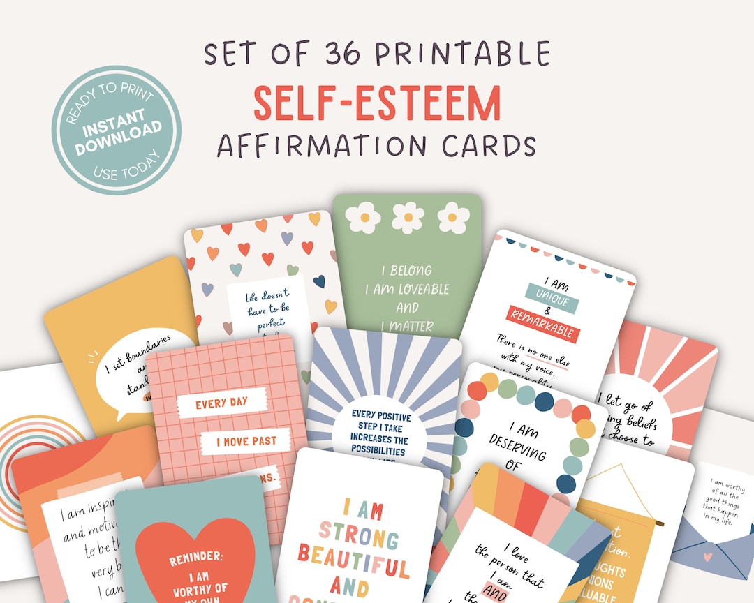 Self Esteem Flash Cards Printable Affirmation Deck Self Confidence ...