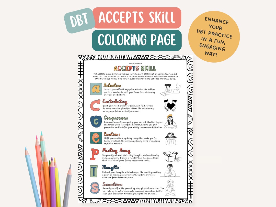 DBT ACCEPTS Skills Coloring Page: Mental Health Therapy Tool (PDF) - Etsy