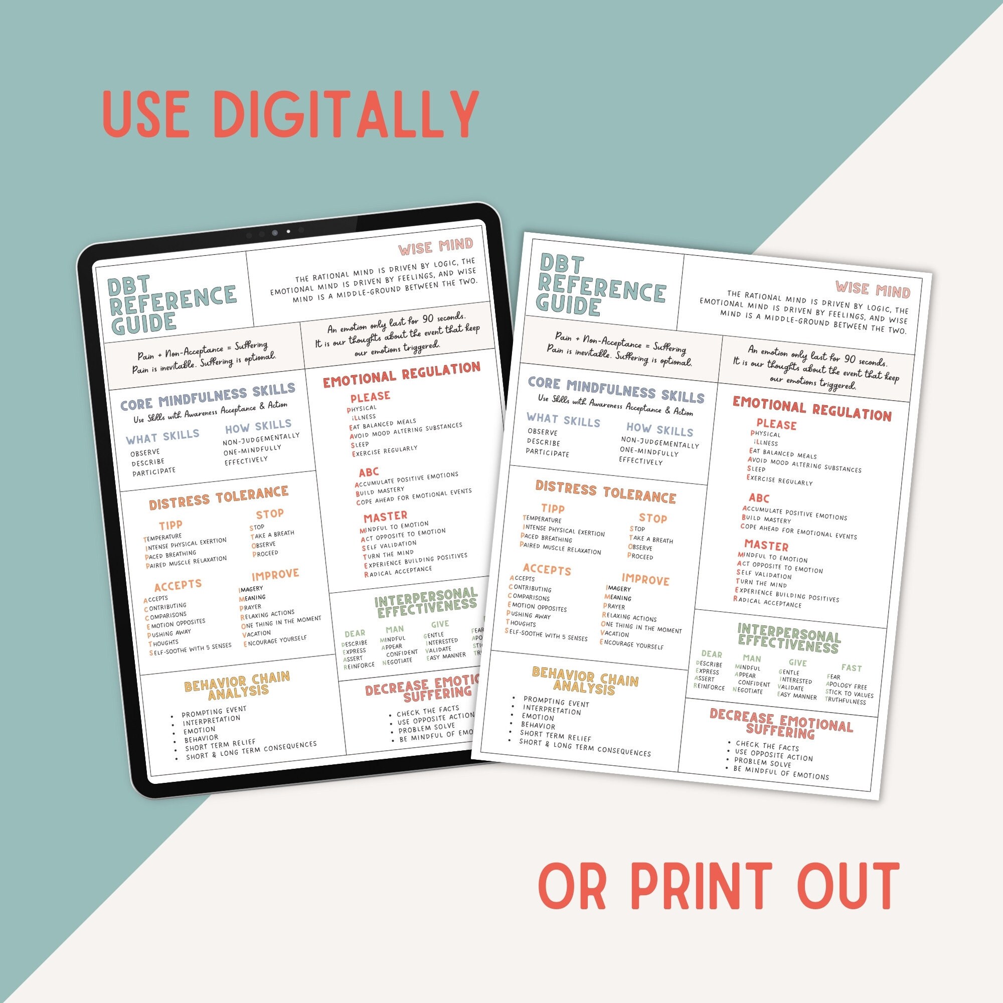 DBT Skills Cheat Sheet Dialectical Behavior Therapy BPD Resources ...