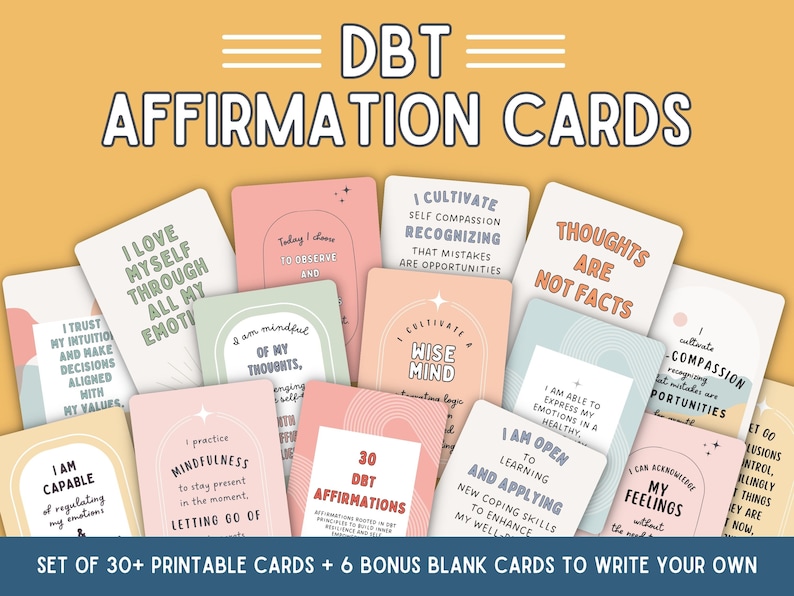 DBT Affirmations, Mindfulness Cards, CBT Therapy, Mental Health ...