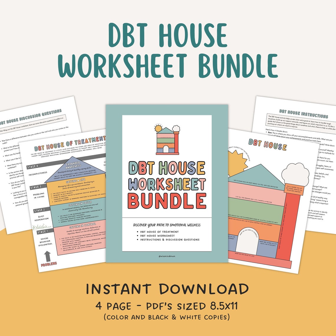 DBT House Worksheet Bundle Therapy Tools DBT Journal Workbook CBT Teen ...