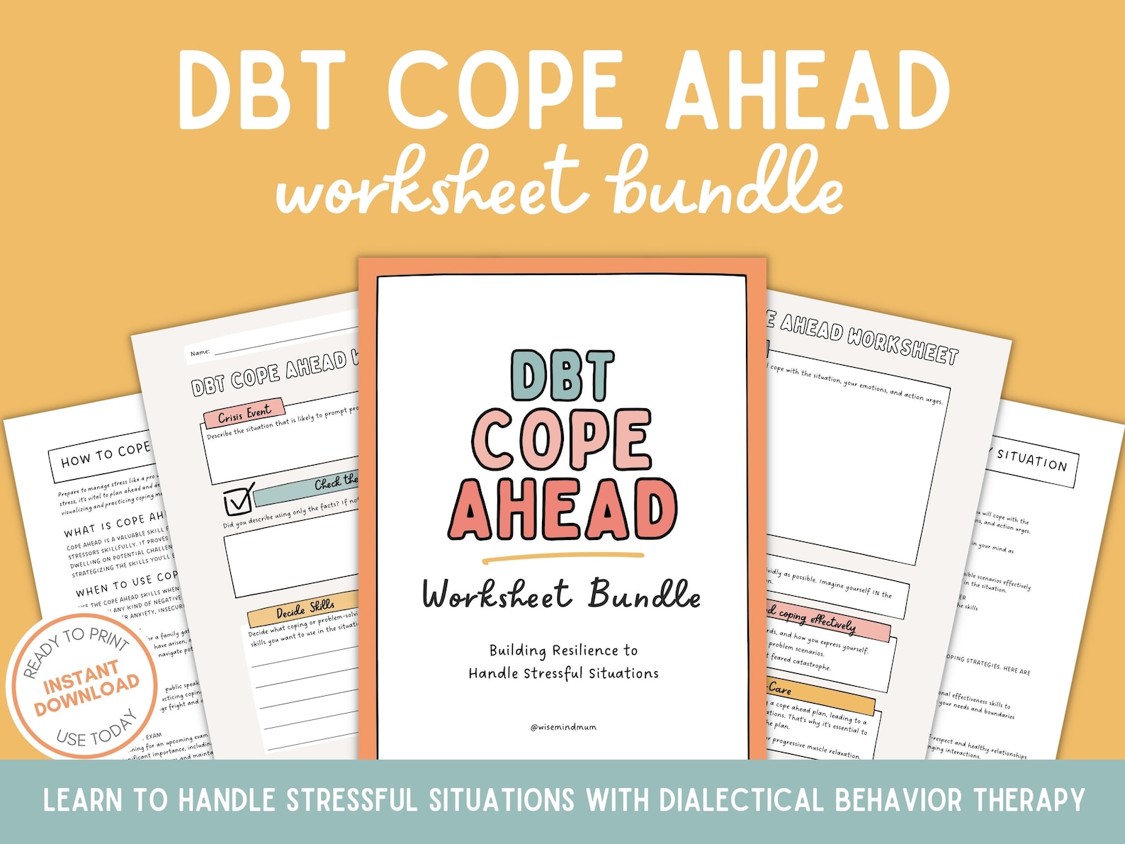 DBT Cope Ahead Skill Worksheet Bundle Instant Download Emotional ...