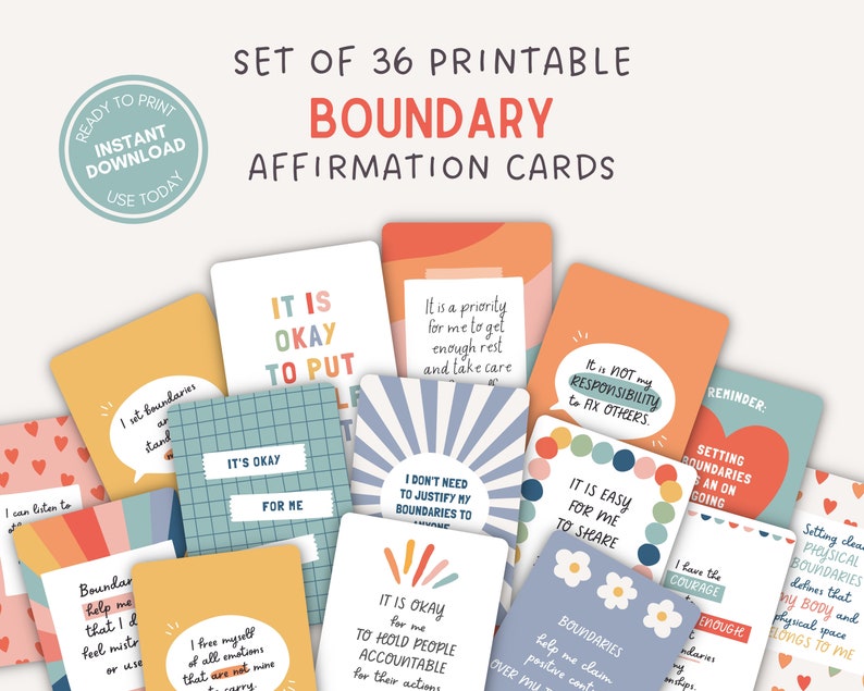 Personal Boundaries Flash Cards Printable Affirmation Deck Self Help ...