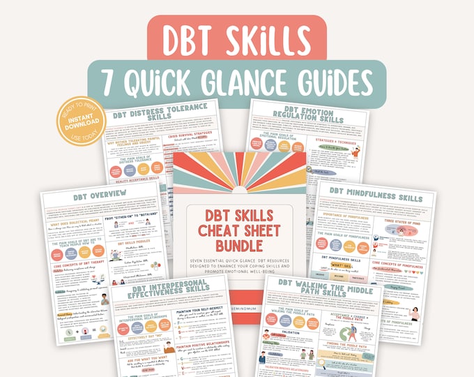 DBT Skills Cheat Sheet Bundle Coping Skills Overview Self Help Mental ...