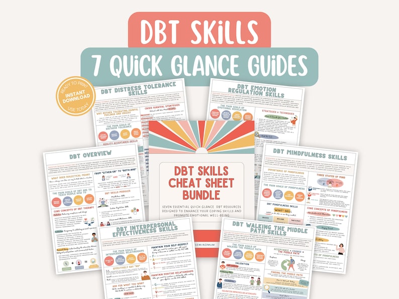 DBT Skills Cheat Sheet Bundle Coping Skills Overview Self Help Mental ...