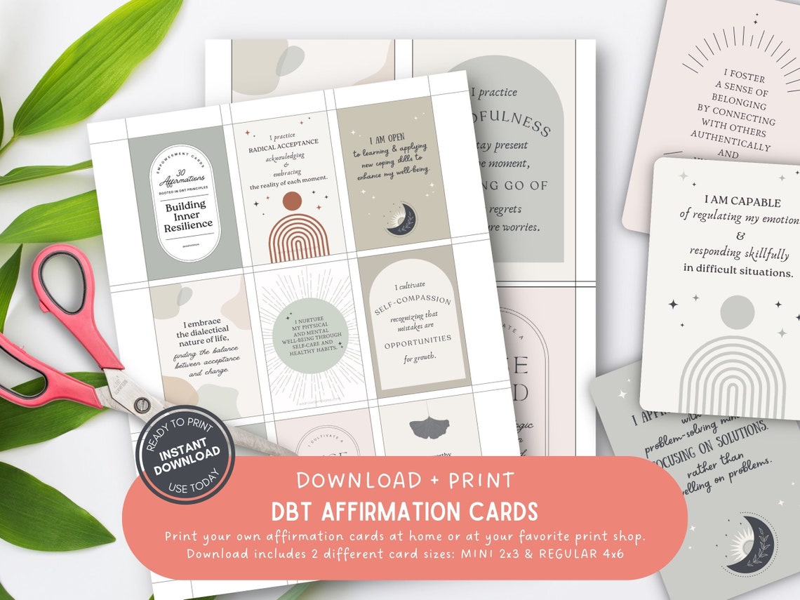 DBT Affirmations Flash Cards Printable Affirmation Deck Daily Positive ...