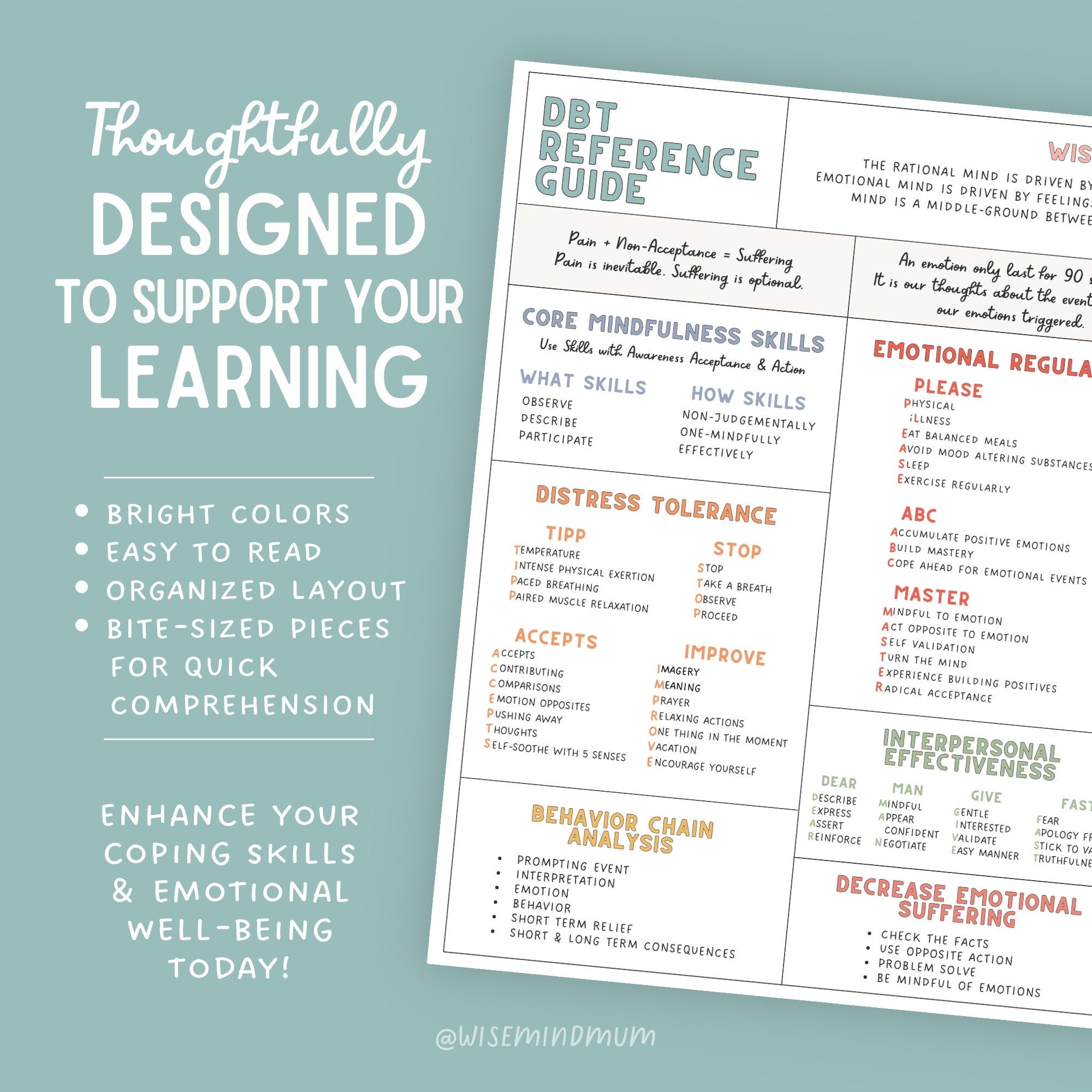 DBT Skills Cheat Sheet Dialectical Behavior Therapy BPD Resources ...