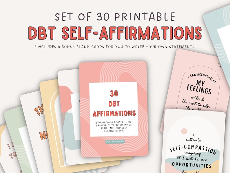 DBT Affirmations, Mindfulness Cards, CBT Therapy, Mental Health ...