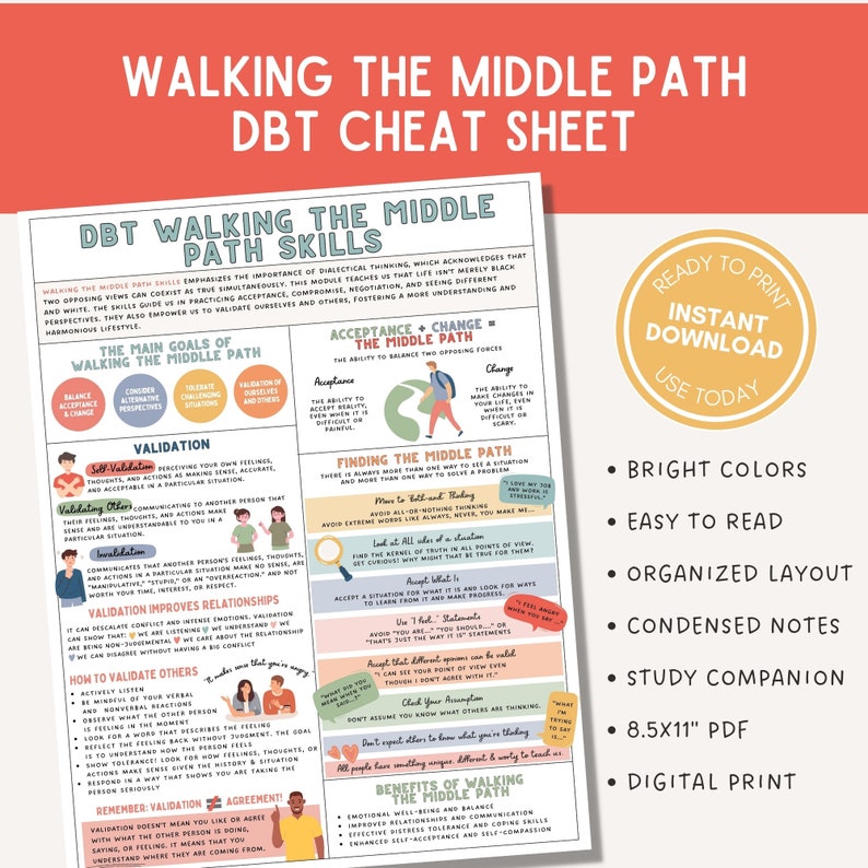 DBT Walking the Middle Path Coping Skills Printable Adolescent DBT ...
