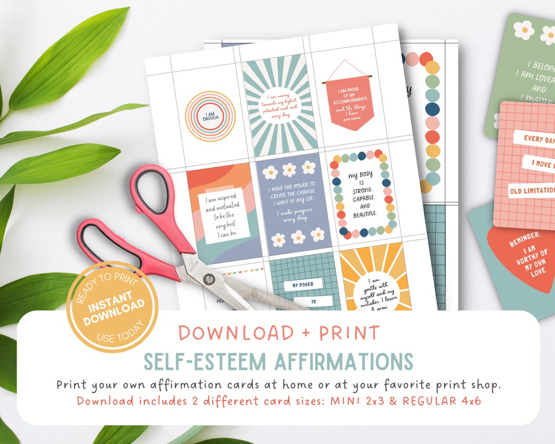 Self Esteem Flash Cards Printable Affirmation Deck Self Confidence ...
