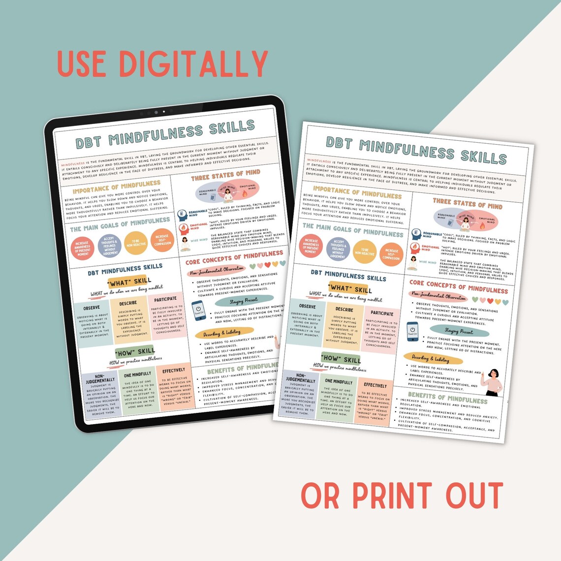 DBT Mindfulness Skills Cheat Sheet Coping Skills Overview Self Help ...