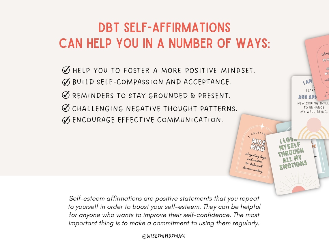 DBT Affirmations, Mindfulness Cards, CBT Therapy, Mental Health ...