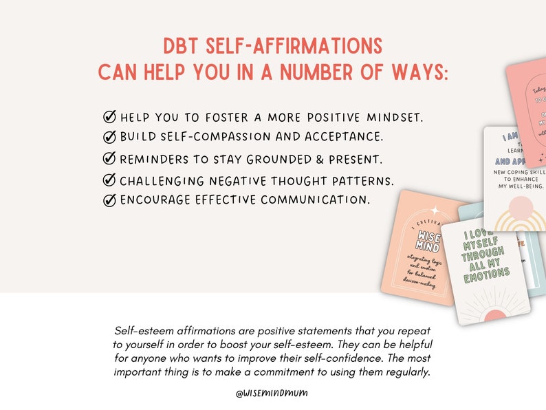 DBT Affirmations, Mindfulness Cards, CBT Therapy, Mental Health Printable, Anxiety Coping Skills ...