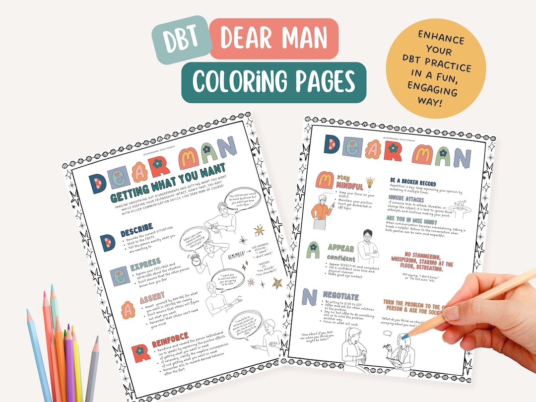 DBT Dear Man Skill Coloring Page, Therapist Office, Mental Health ...
