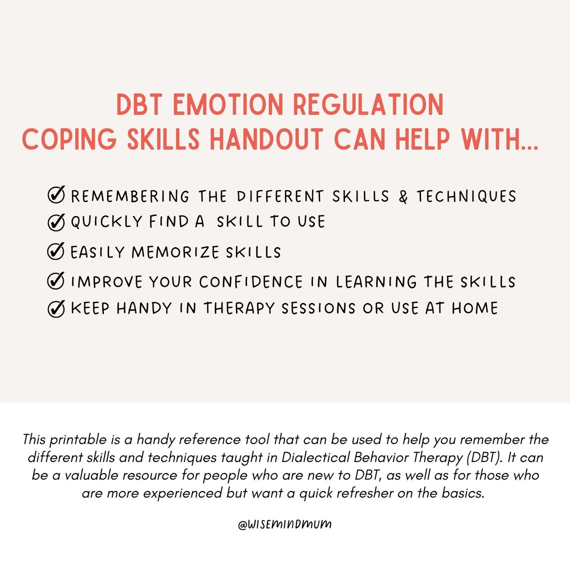DBT Emotion Regulation Skills Cheat Sheet Coping Skills Overview Self ...
