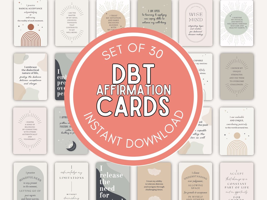 DBT Affirmations Flash Cards Printable Affirmation Deck Daily Positive ...
