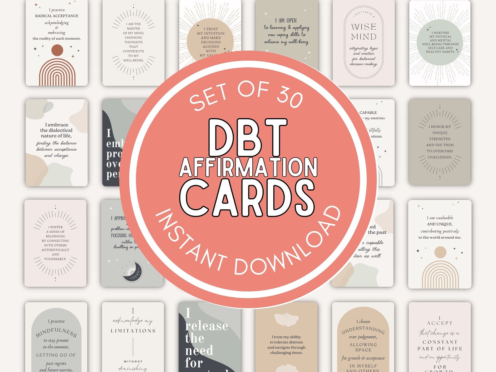 DBT Affirmations Flash Cards Printable Affirmation Deck Daily Positive ...